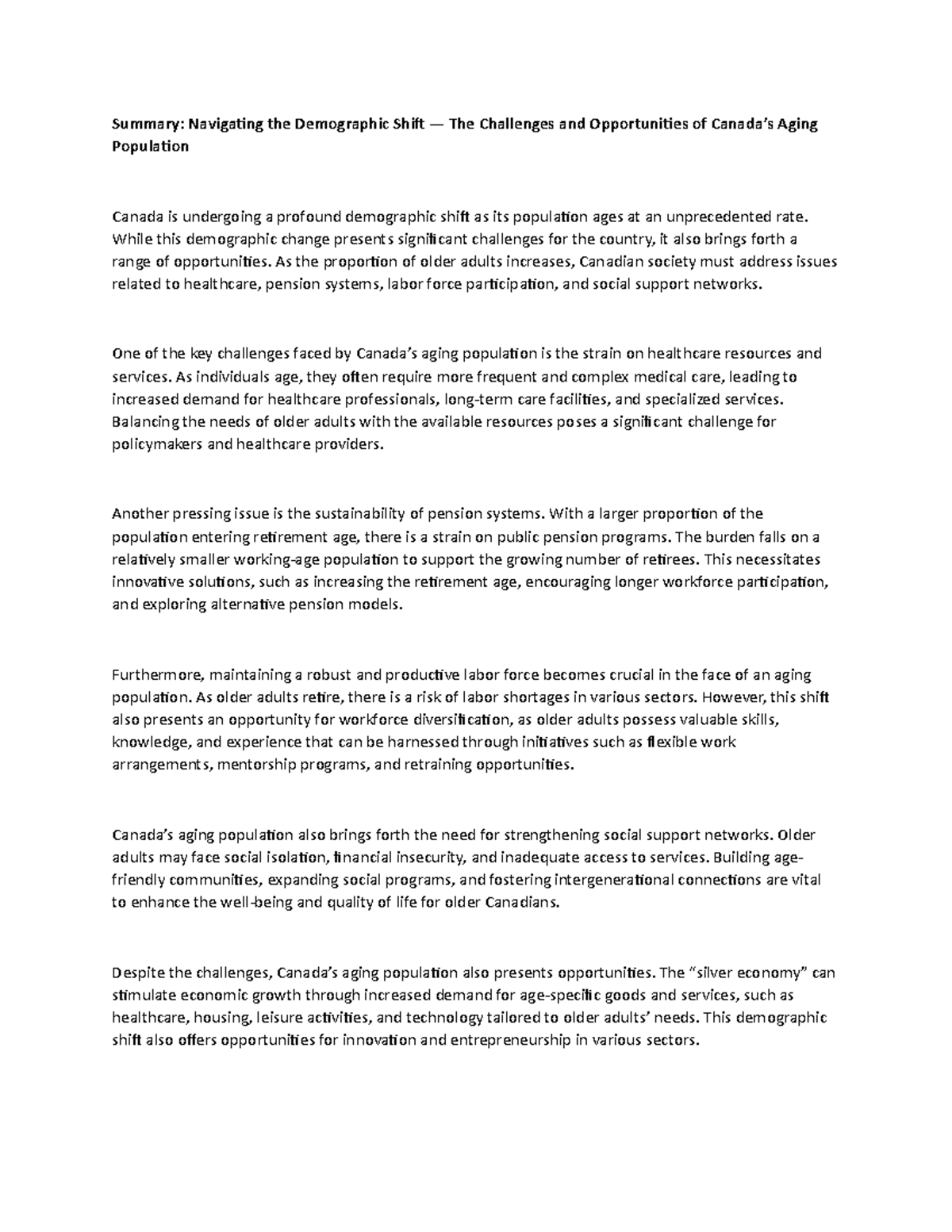Summary: Navigating the Demographic Shift — The Challenges and ...