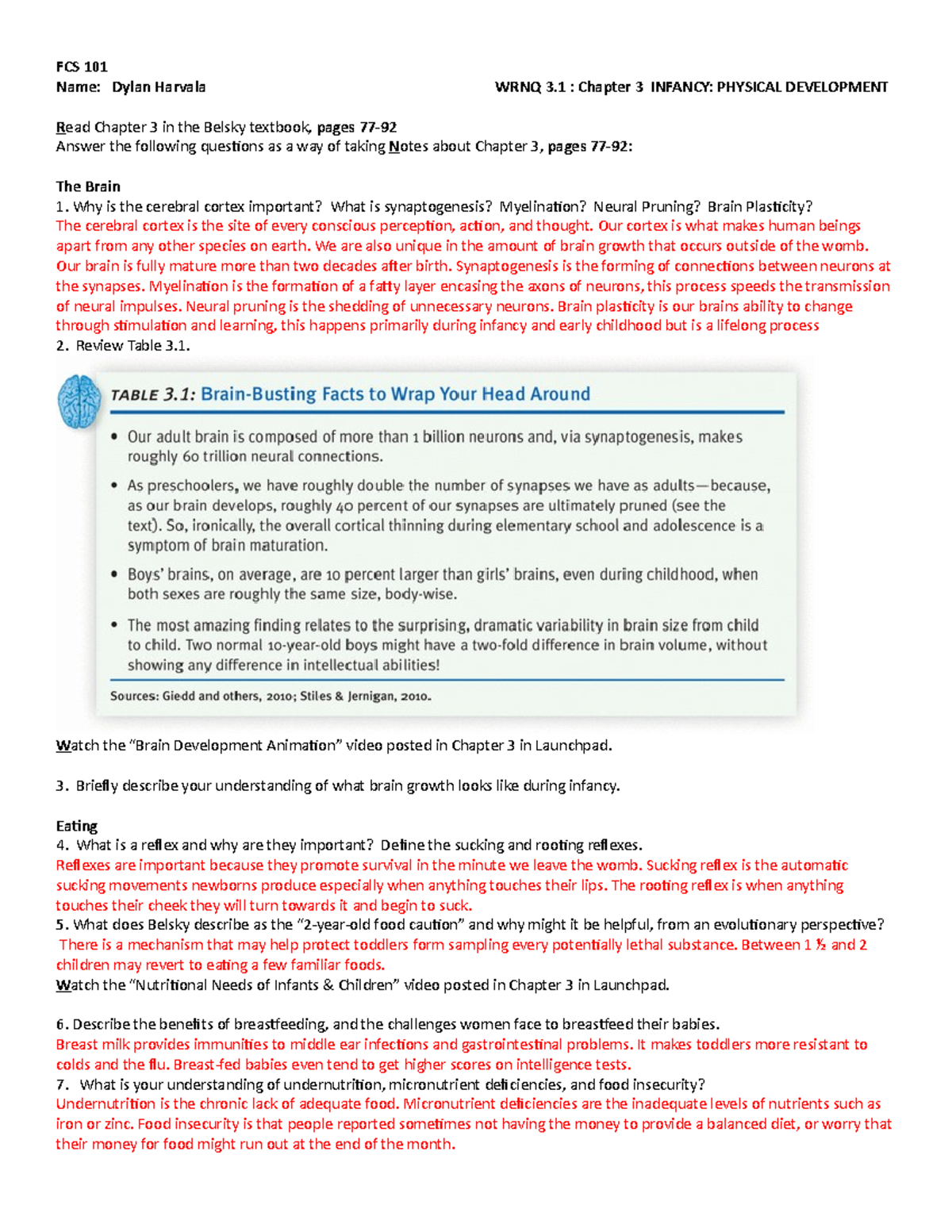 Ch3 - notes - FCS 101 Name: Dylan Harvala WRNQ 3 : Chapter 3 INFANCY ...