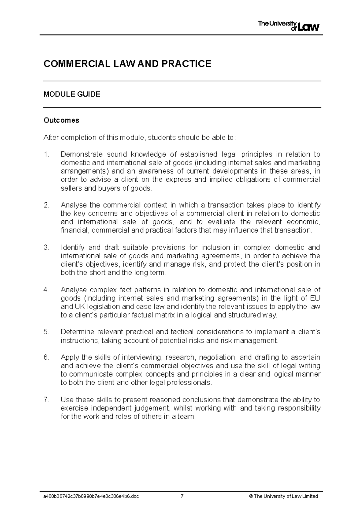 2223 comm ce01 module guide - COMMERCIAL LAW AND PRACTICE MODULE GUIDE ...