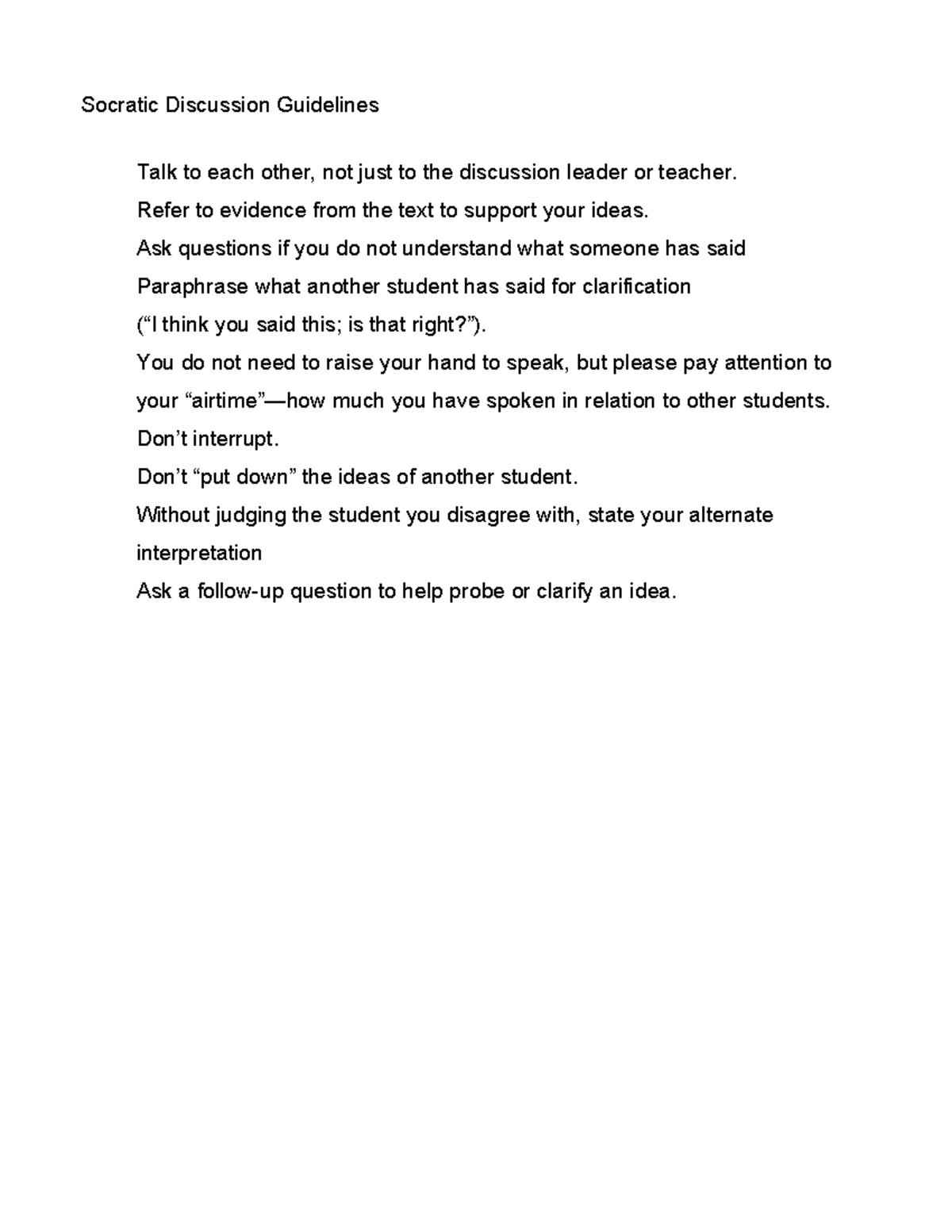Socratic Discussion Questions - Socratic Discussion Guidelines Talk to ...