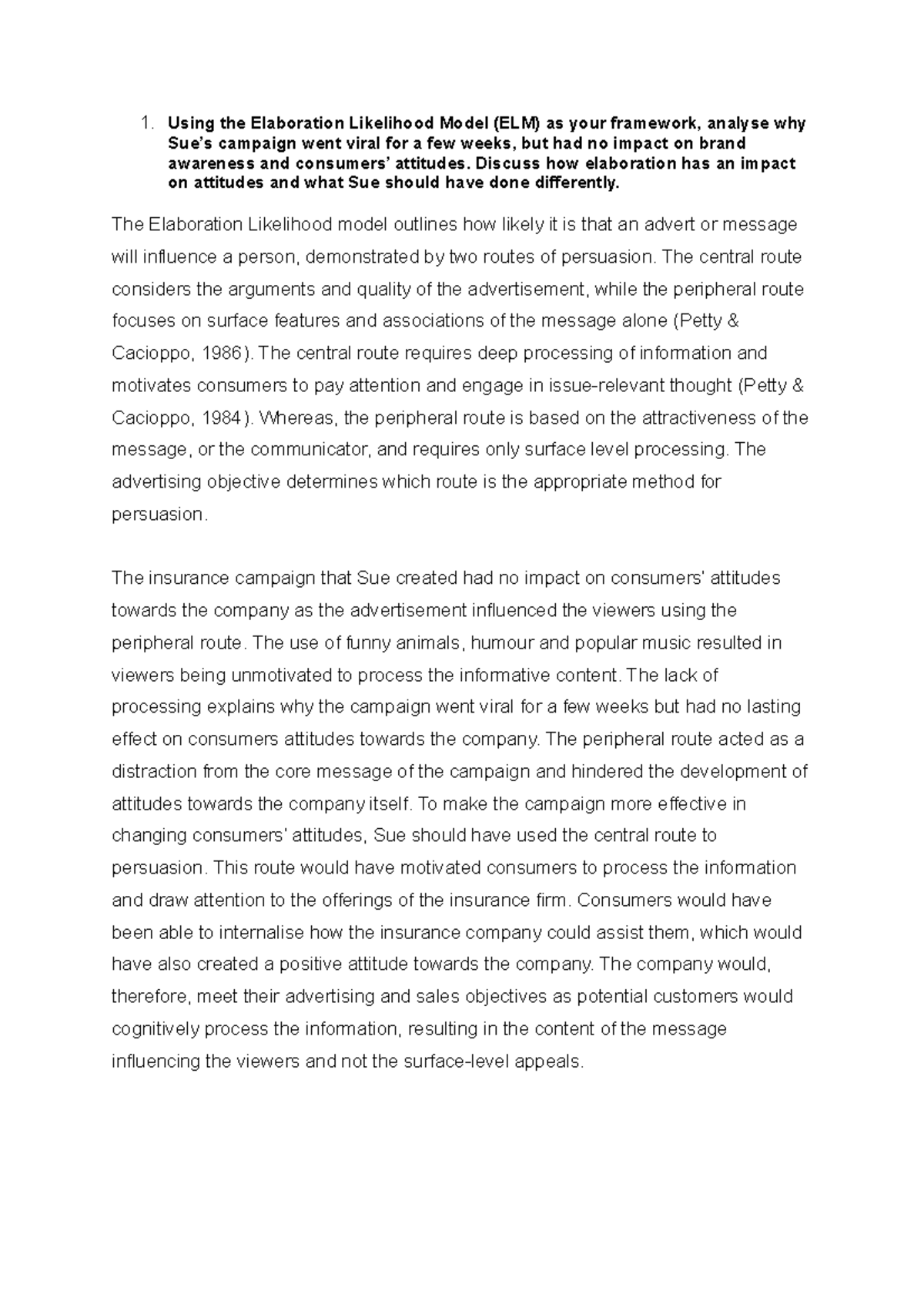 Integrated Assignment - Using the Elaboration Likelihood Model (ELM) as ...