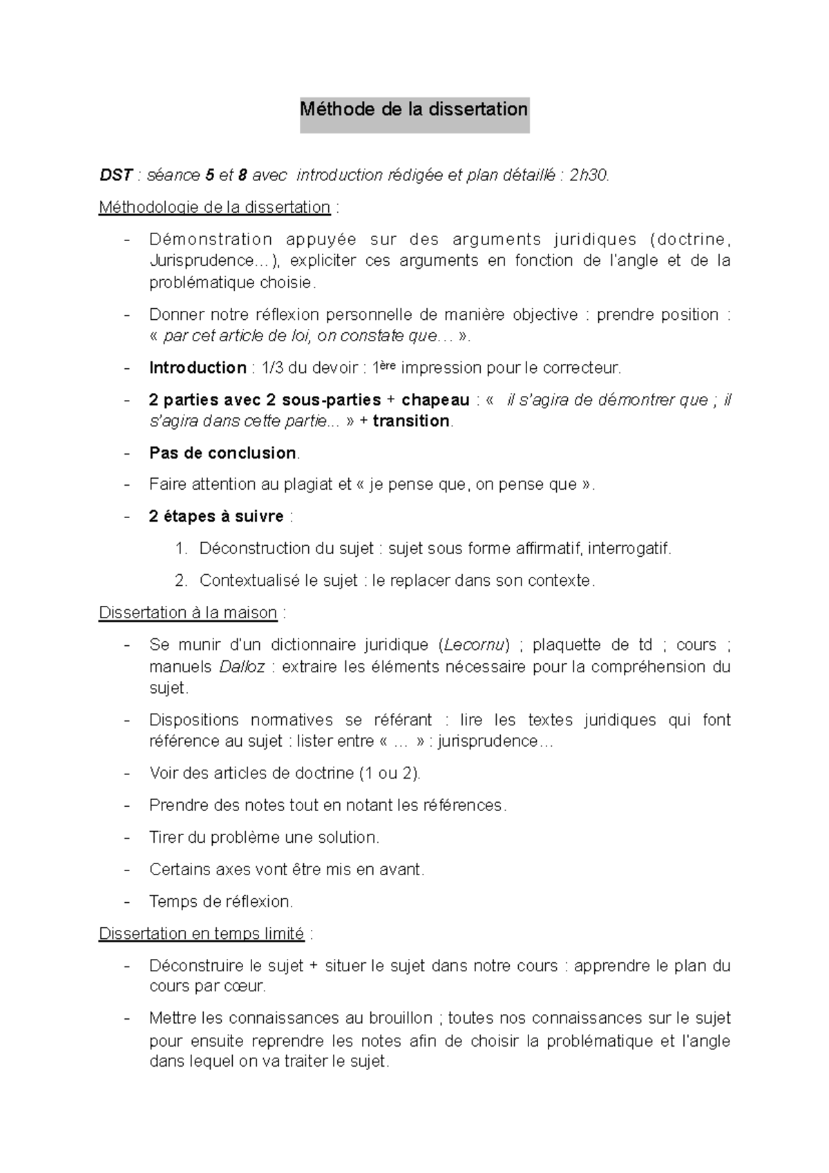 Méthodologie de la dissertation - Méthode de la dissertation DST ...