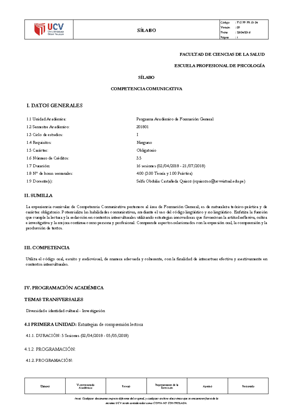 Competencia Comunicativa - FACULTAD DE CIENCIAS DE LA SALUD ESCUELA ...