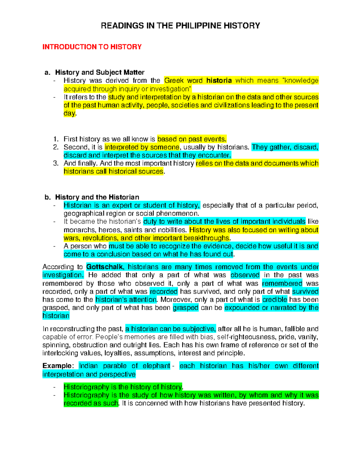 RIPH midterms reviewer - INTRODUCTION TO HISTORY a. History and Subject ...
