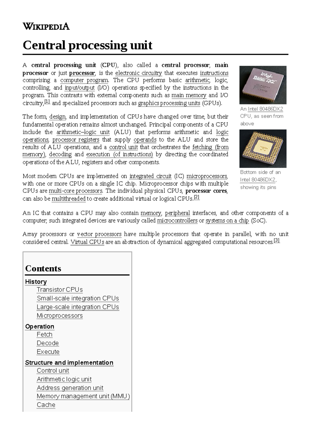 Central processing unit - The CPU performs basic arithmetic, logic ...