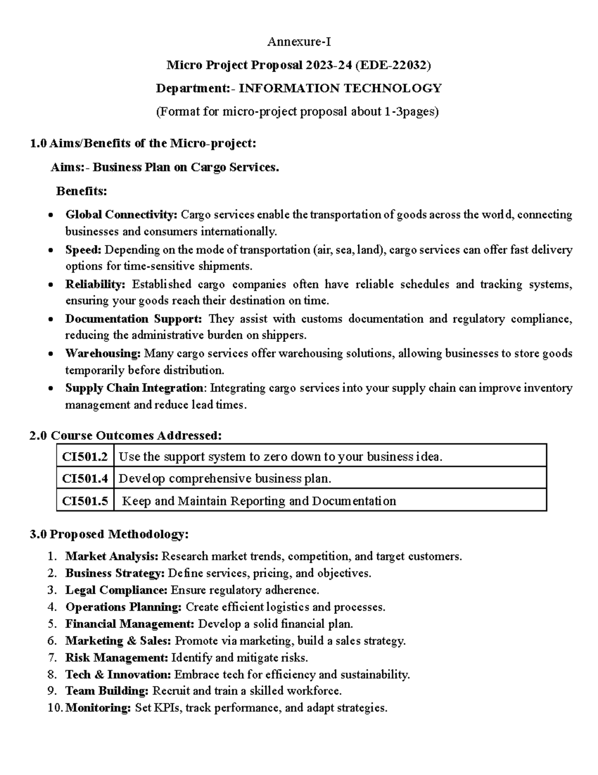 EDE proposal - Annexure-I Micro Project Proposal 2023-24 (EDE-22032) Department:- INFORMATION ...