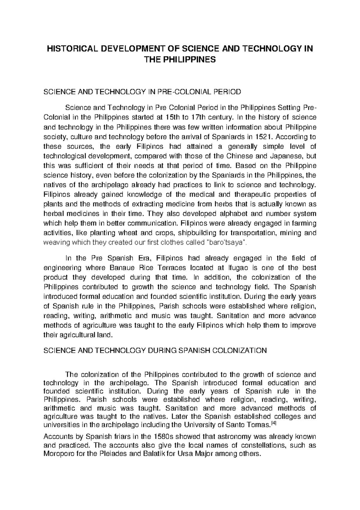 ST-Development - Sts - HISTORICAL DEVELOPMENT OF SCIENCE AND TECHNOLOGY ...