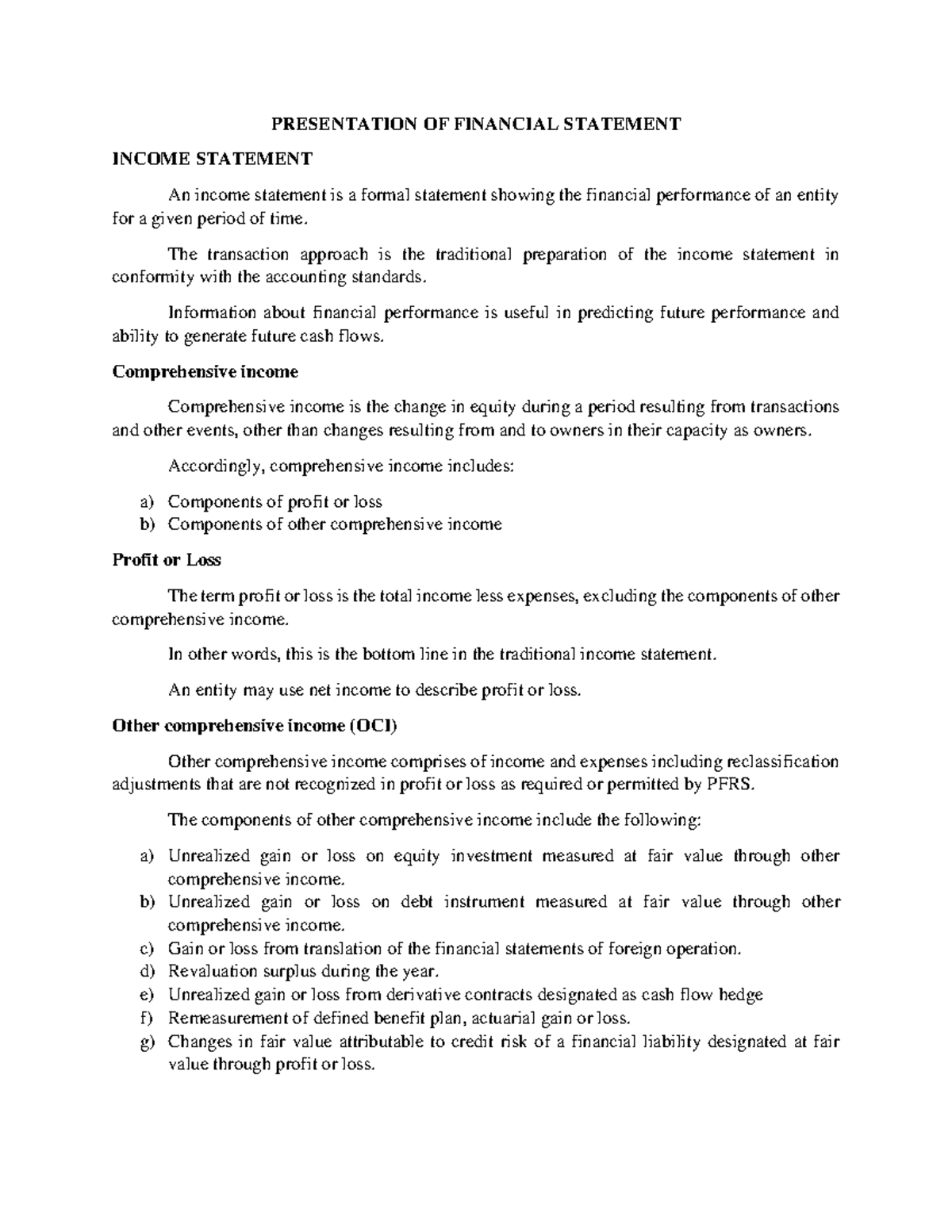 Comprehensive-Income-Module - PRESENTATION OF FINANCIAL STATEMENT ...