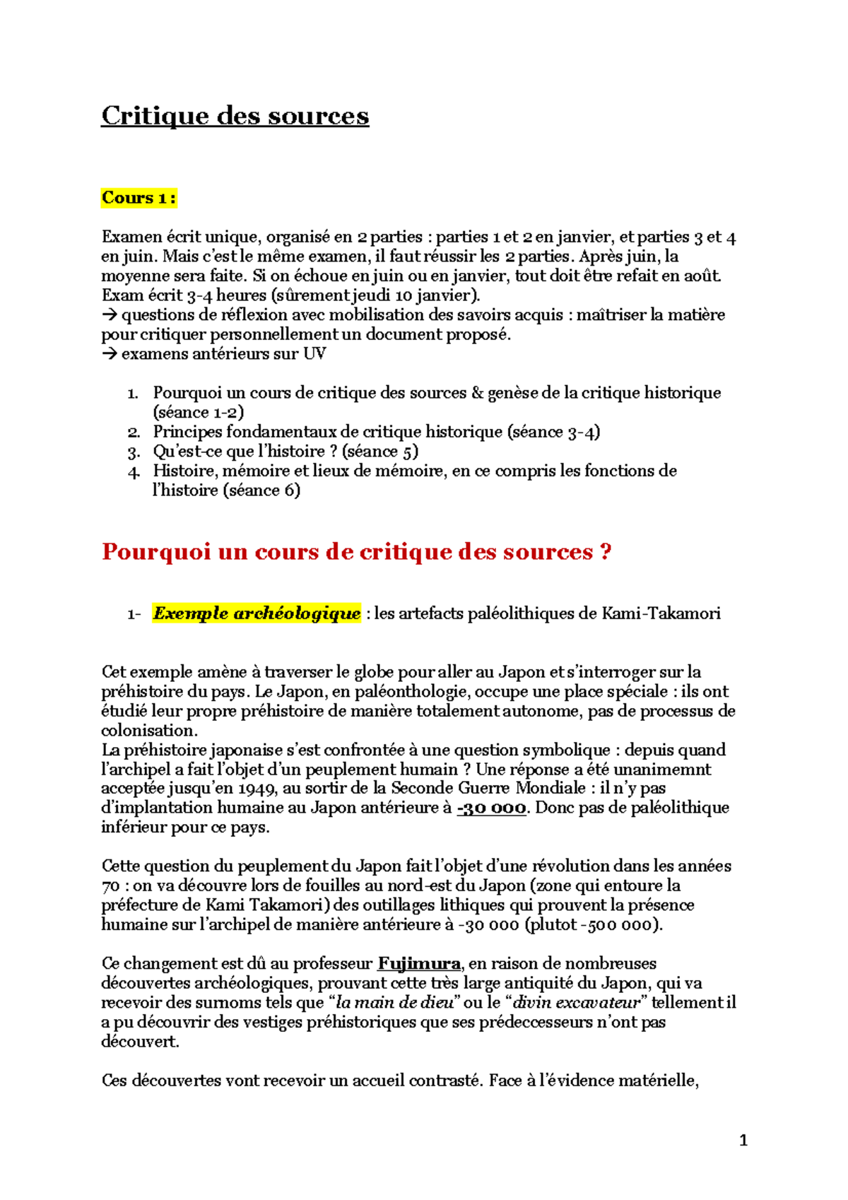 Critique des sources - Critique des sources Cours 1 : Examen écrit ...