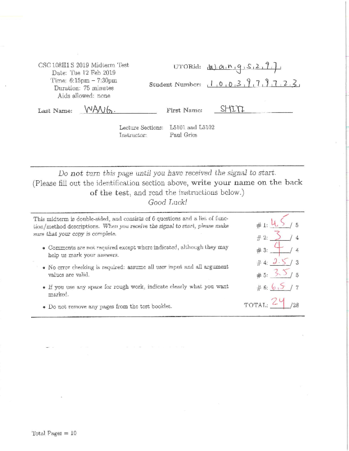 csc108 Winter 2019 - Csc108H1 - Studocu