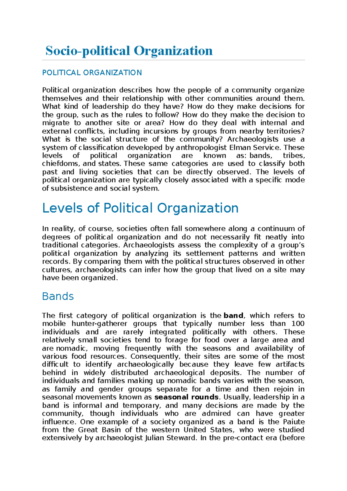 Socio - Socio-political Organization POLITICAL ORGANIZATION Political ...