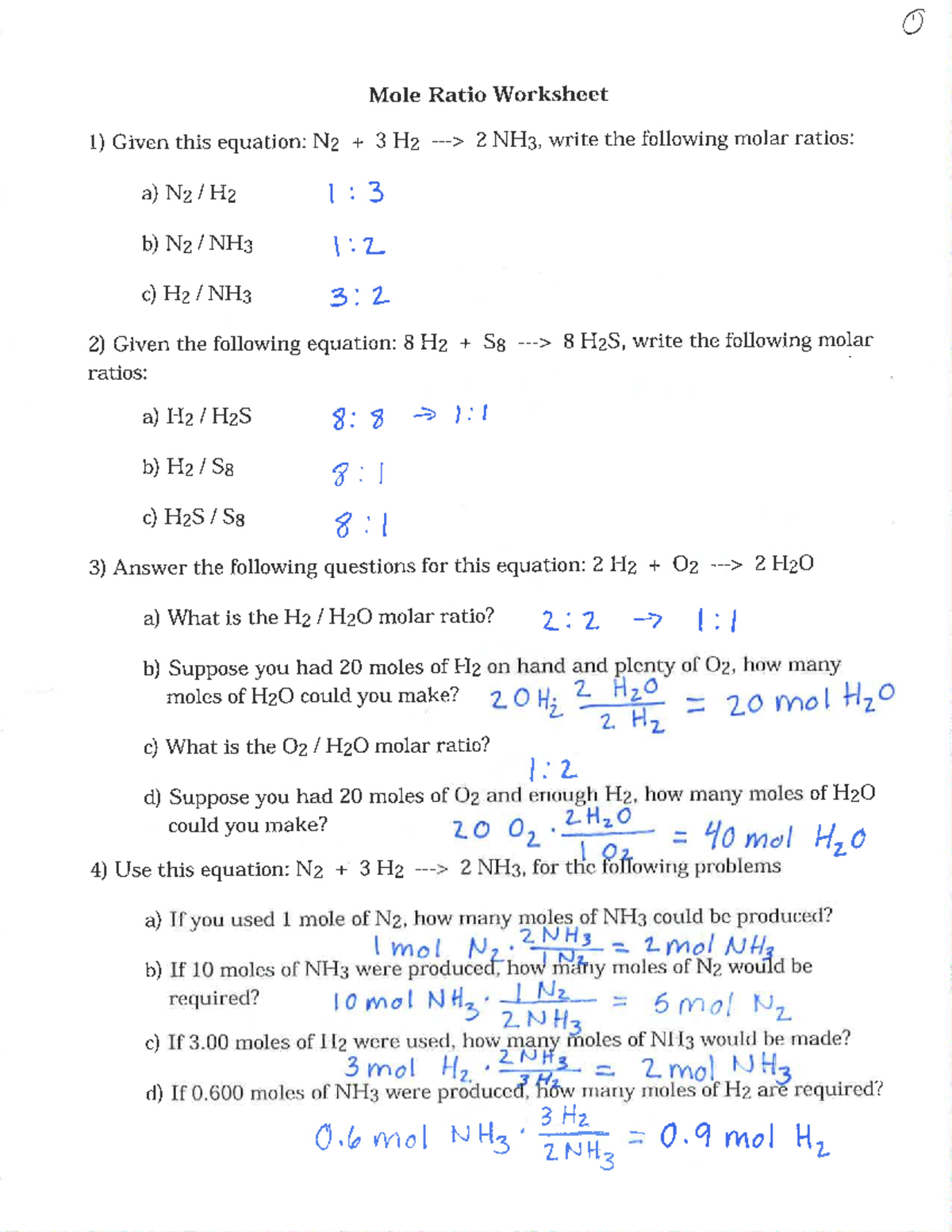 Mole ratio worksheet key - marketing - Studocu