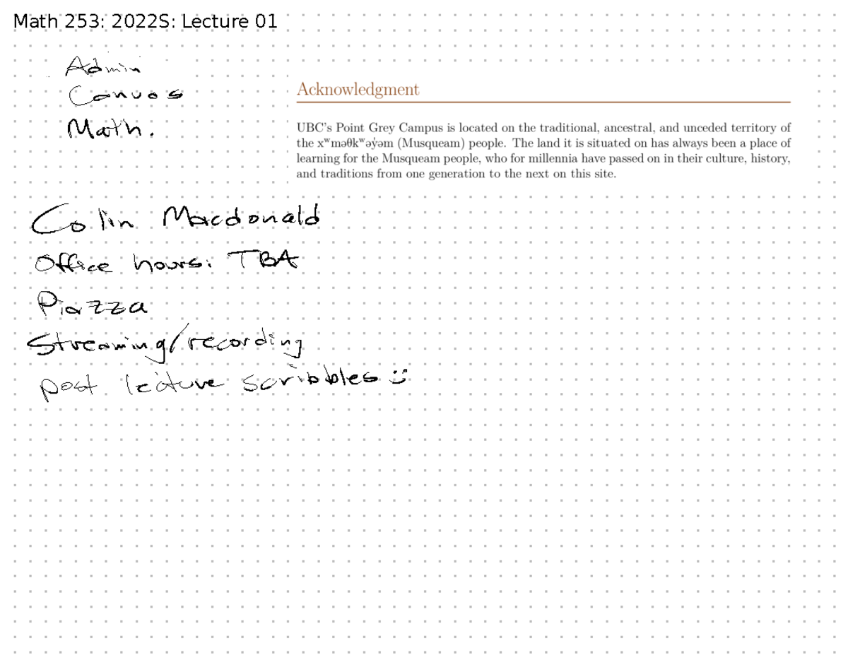 Math253 lec01 intro points vec dotprod - MATH 400 - Math 253: 2022S ...