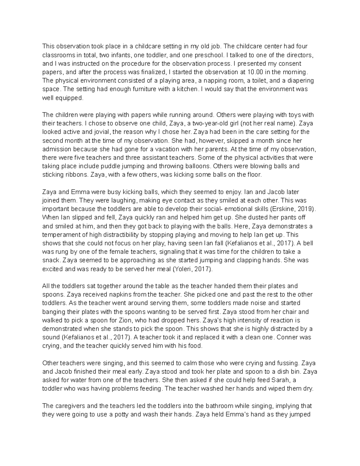 Toddlers Observation In Childcare Settings[ESSAY] - This observation ...