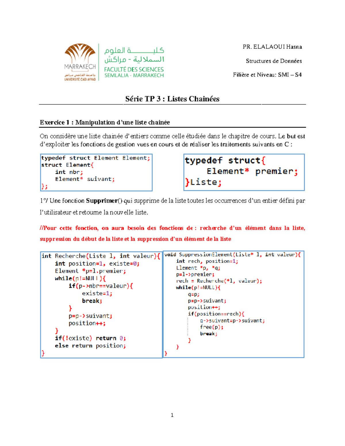 TP 3 - Listes Chainées - Corrigé - Structures de Données Filière et ...