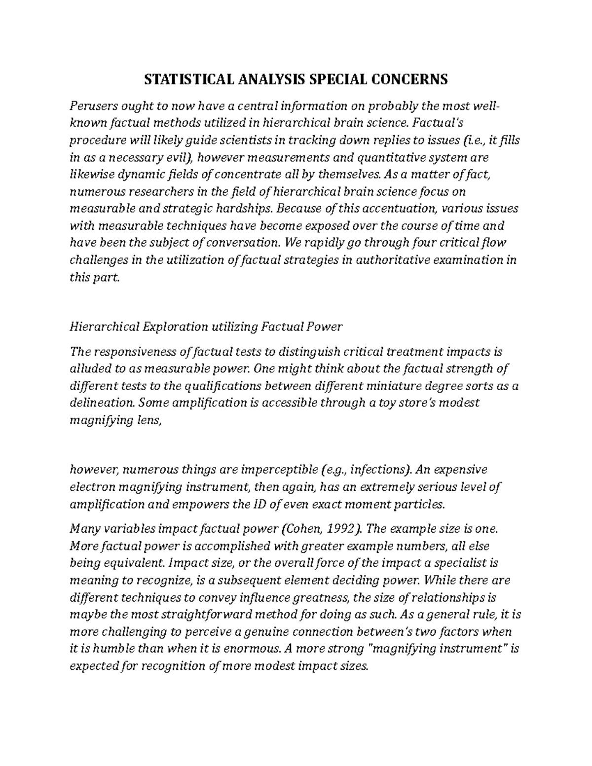 Statistical Analysis Special Concerns - STATISTICAL ANALYSIS SPECIAL ...