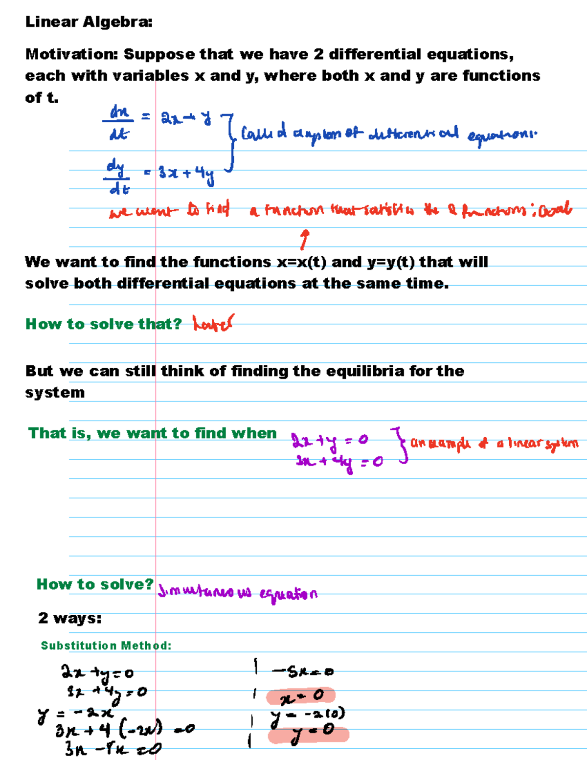 Class 10 Notes (to be filled) - Linear Algebra: Motivation: Suppose ...