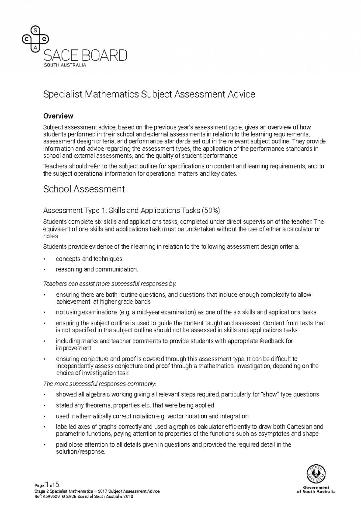 2017 Specialist Mathematics - Subject Assessment Advice - Specialist ...
