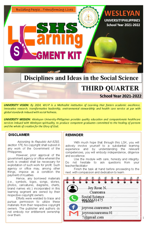 4TH Quarter DISS Module WEEK 3&4 - Answer the following questions based ...