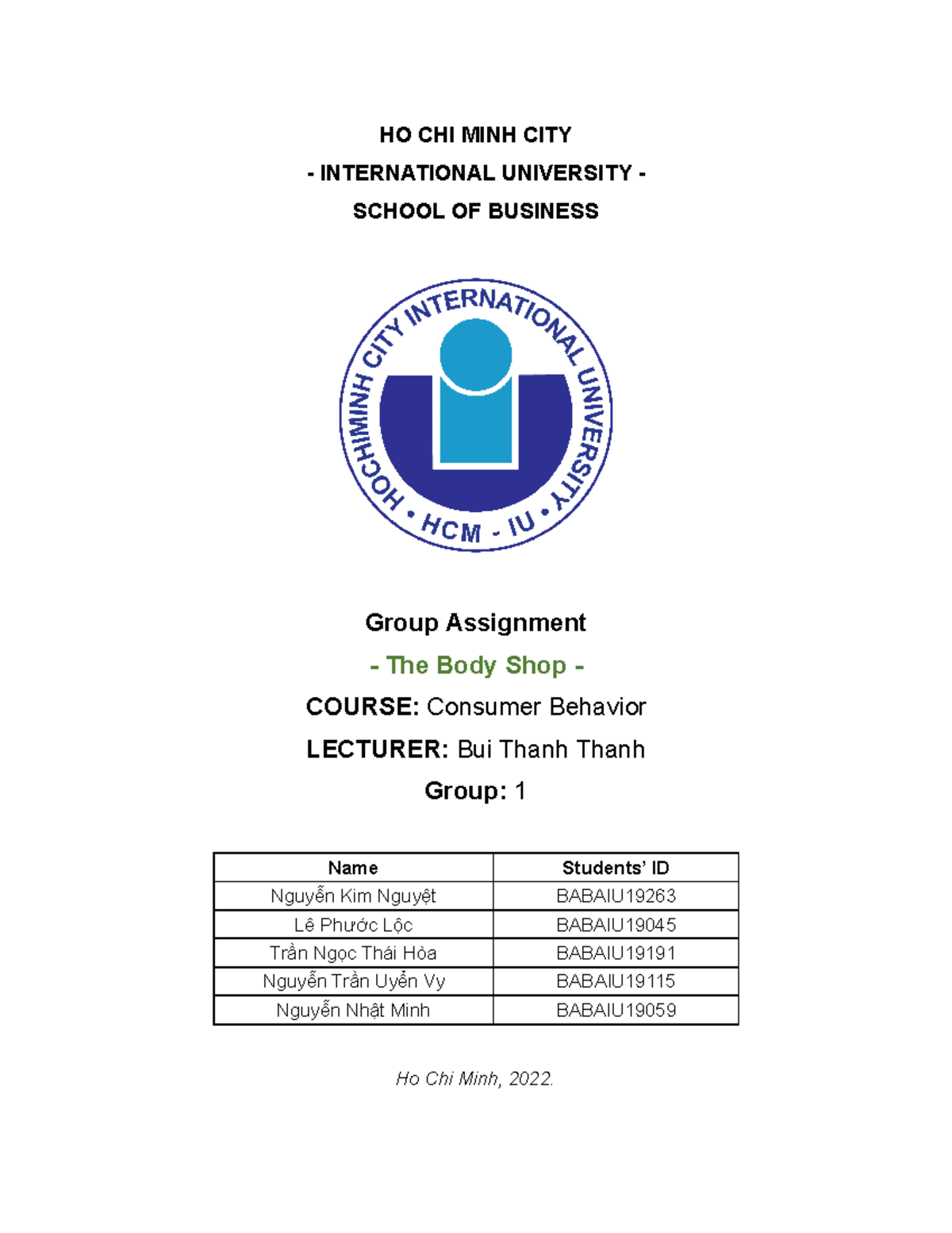 Consumer project - HO CHI MINH CITY - INTERNATIONAL UNIVERSITY - SCHOOL ...
