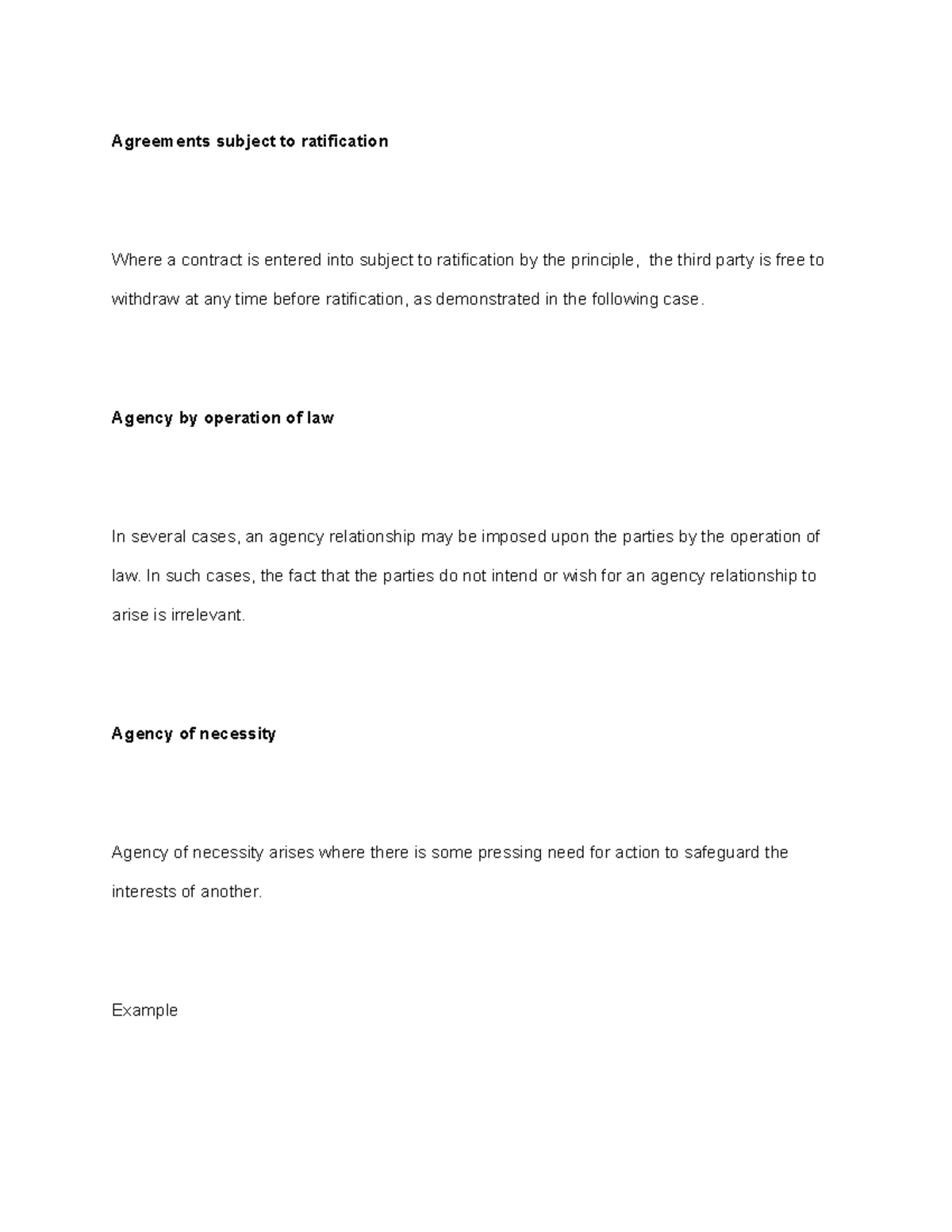 Agreements subject to ratification-agency - Agreements subject to ...