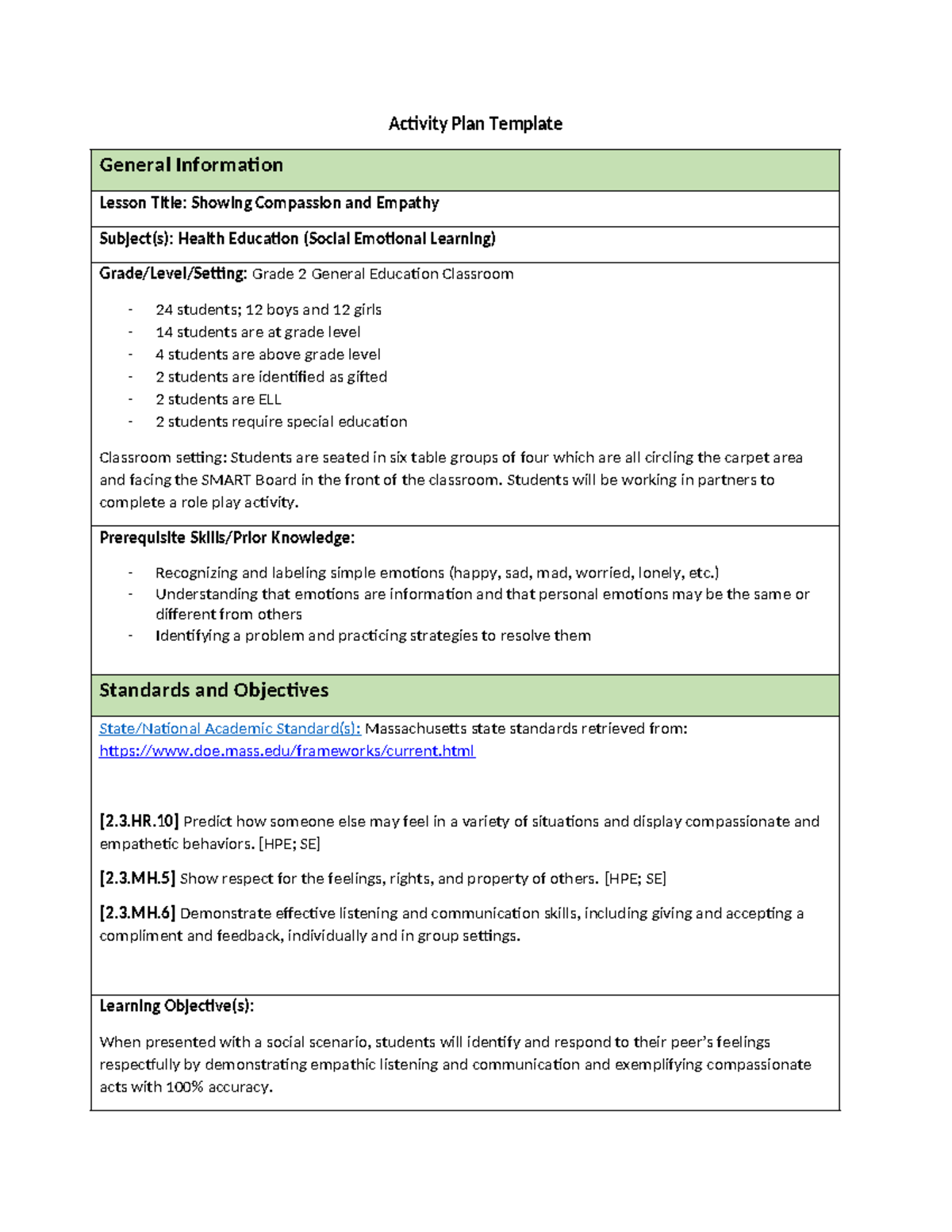 Health Education Lesson Plan - Activity Plan Template General ...