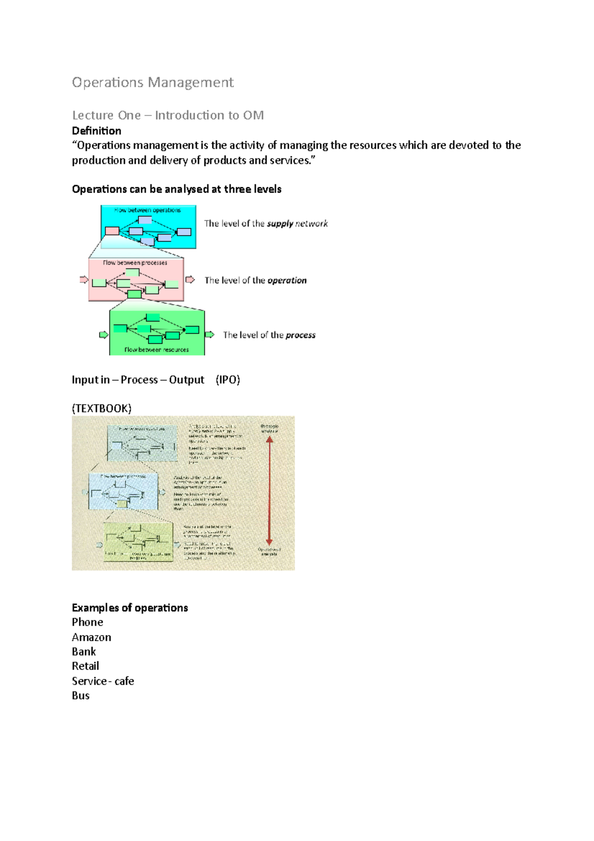 Operations Management - Operations Management Lecture One ...