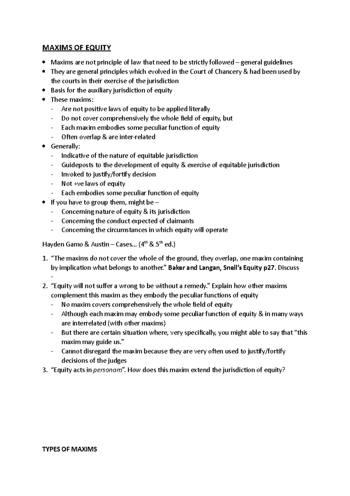 0.3 Maxims OF Equity - Prof Ramy - MAXIMS OF EQUITY Maxims are not ...