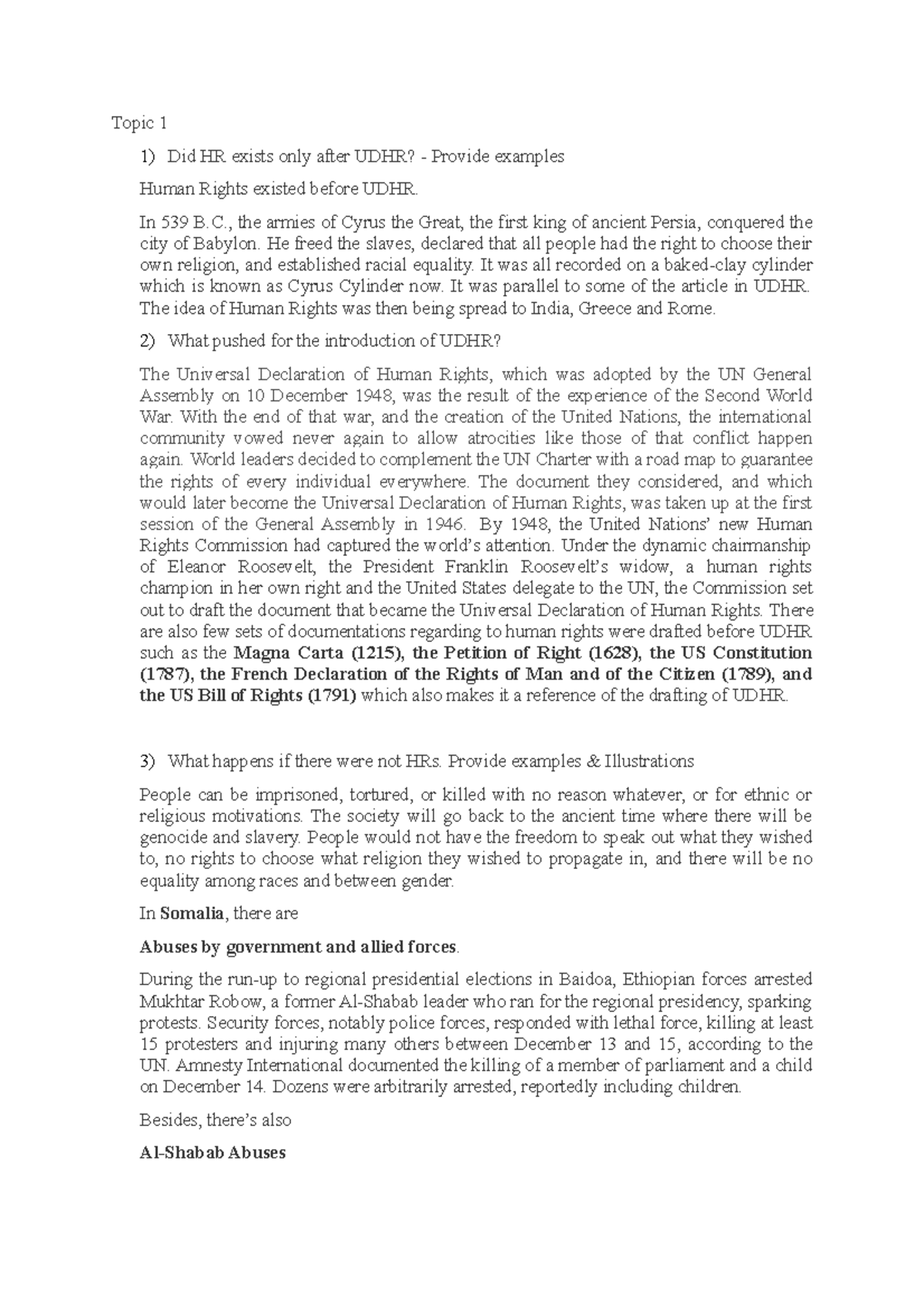 Topic 1 - Lecture notes 1 - Topic 1 Did HR exists only after UDHR ...