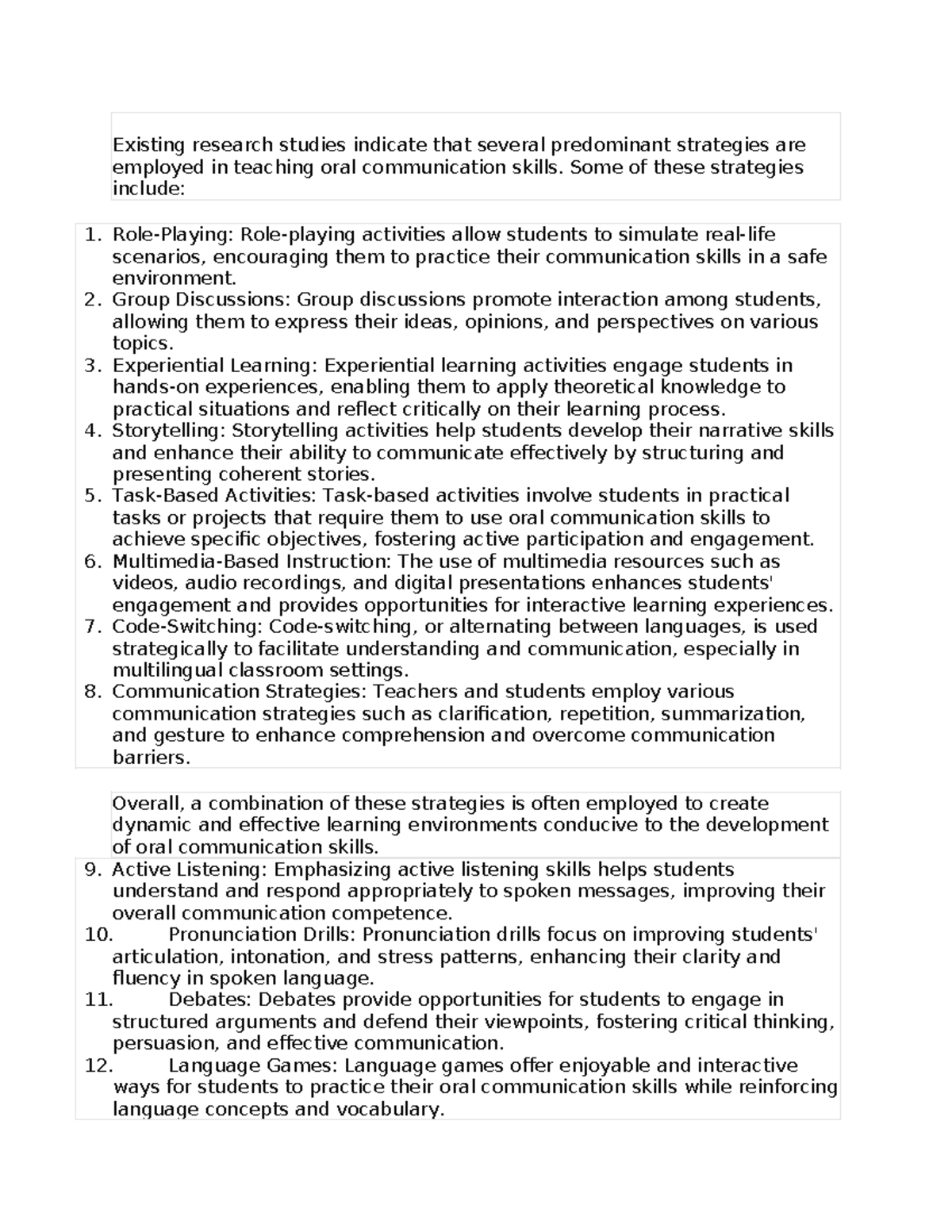 Strategies - Existing research studies indicate that several ...