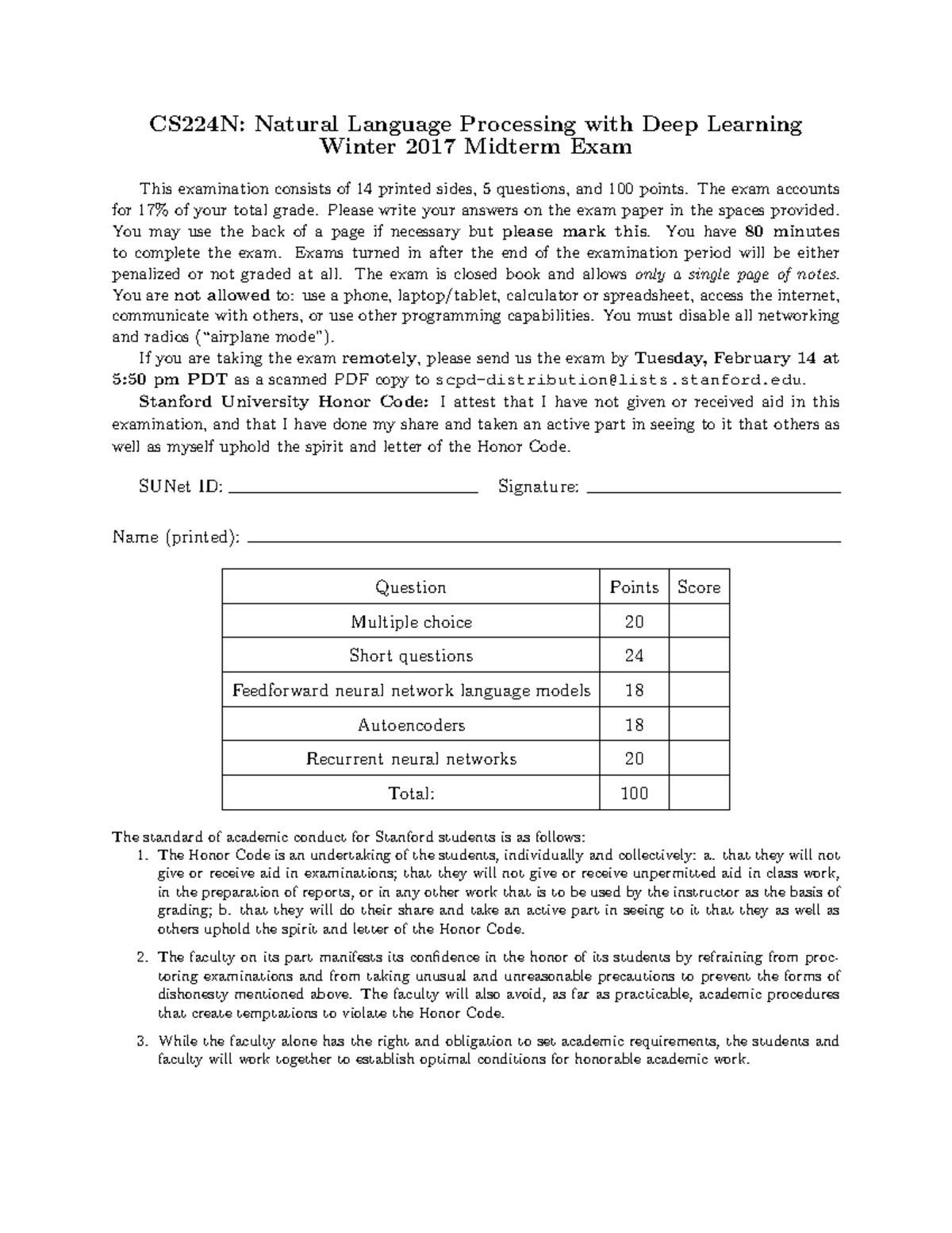 Cs224n practice midterm 3 sol - CS224N: Natural Language Processing with Deep Learning Winter ...