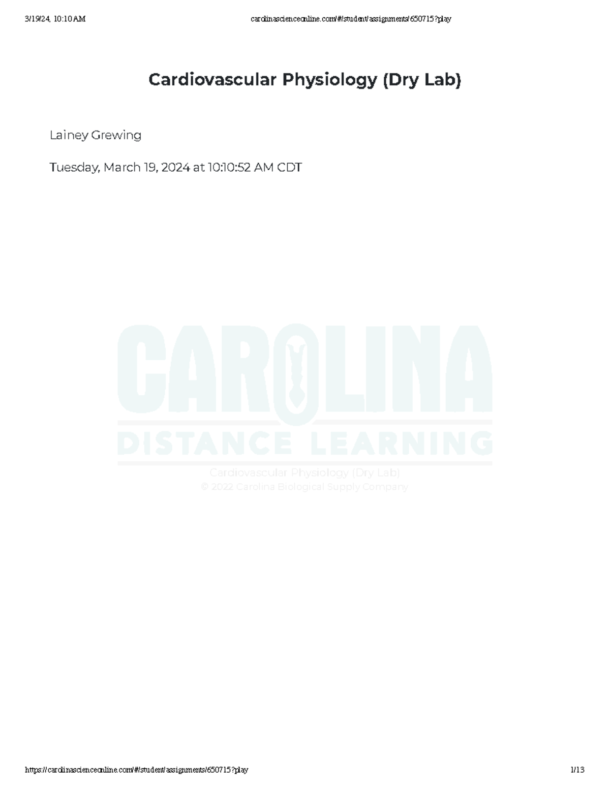 BIOL Cardiovascular - Cardiovascular Physiology (Dry Lab) Lainey ...