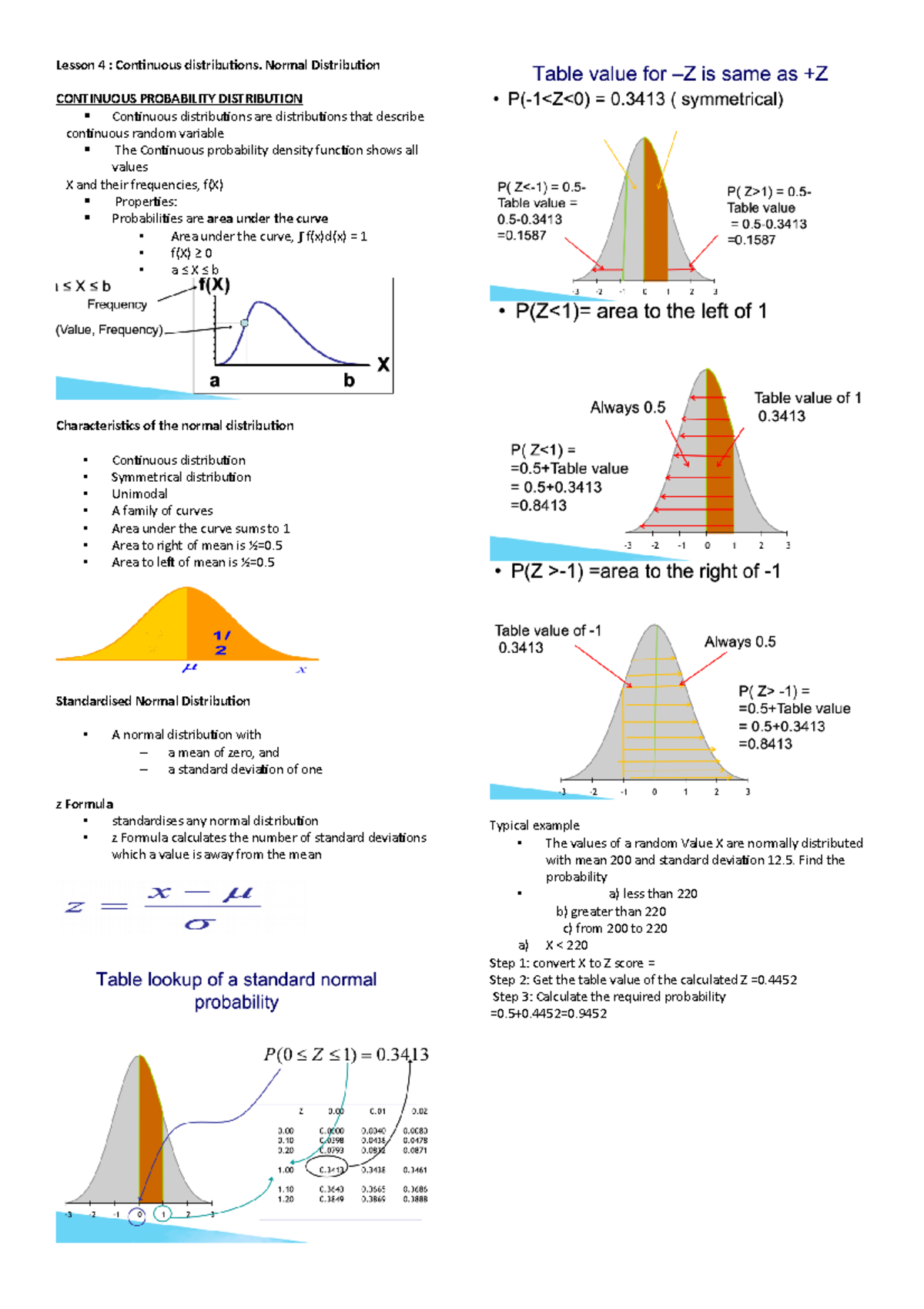 Statistics Lesson 4 Notes- Continuous Distributions- Normal ...