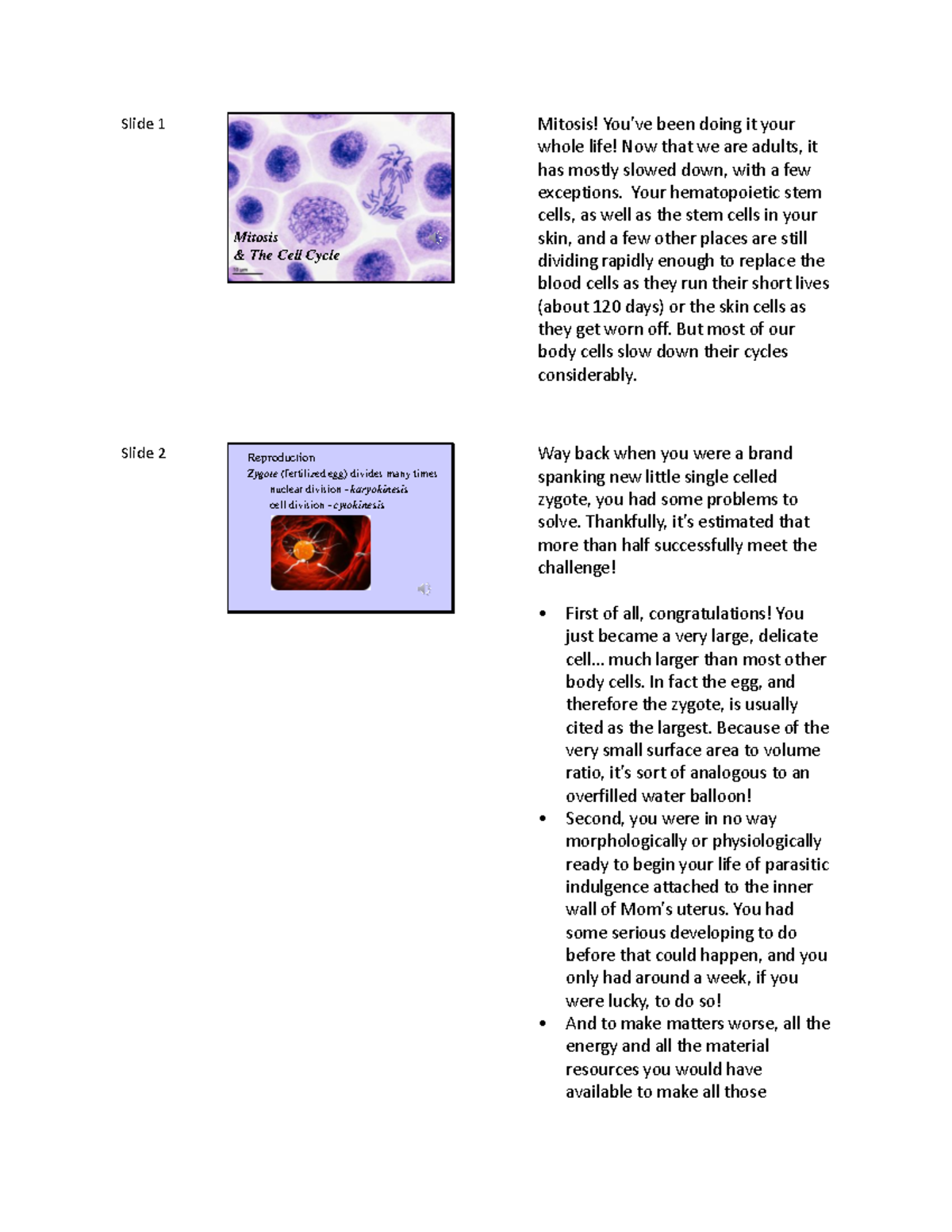 3-Cell Cycle and Mitosis Handout - Slide 1 Mitosis & The Cell Cycle ...
