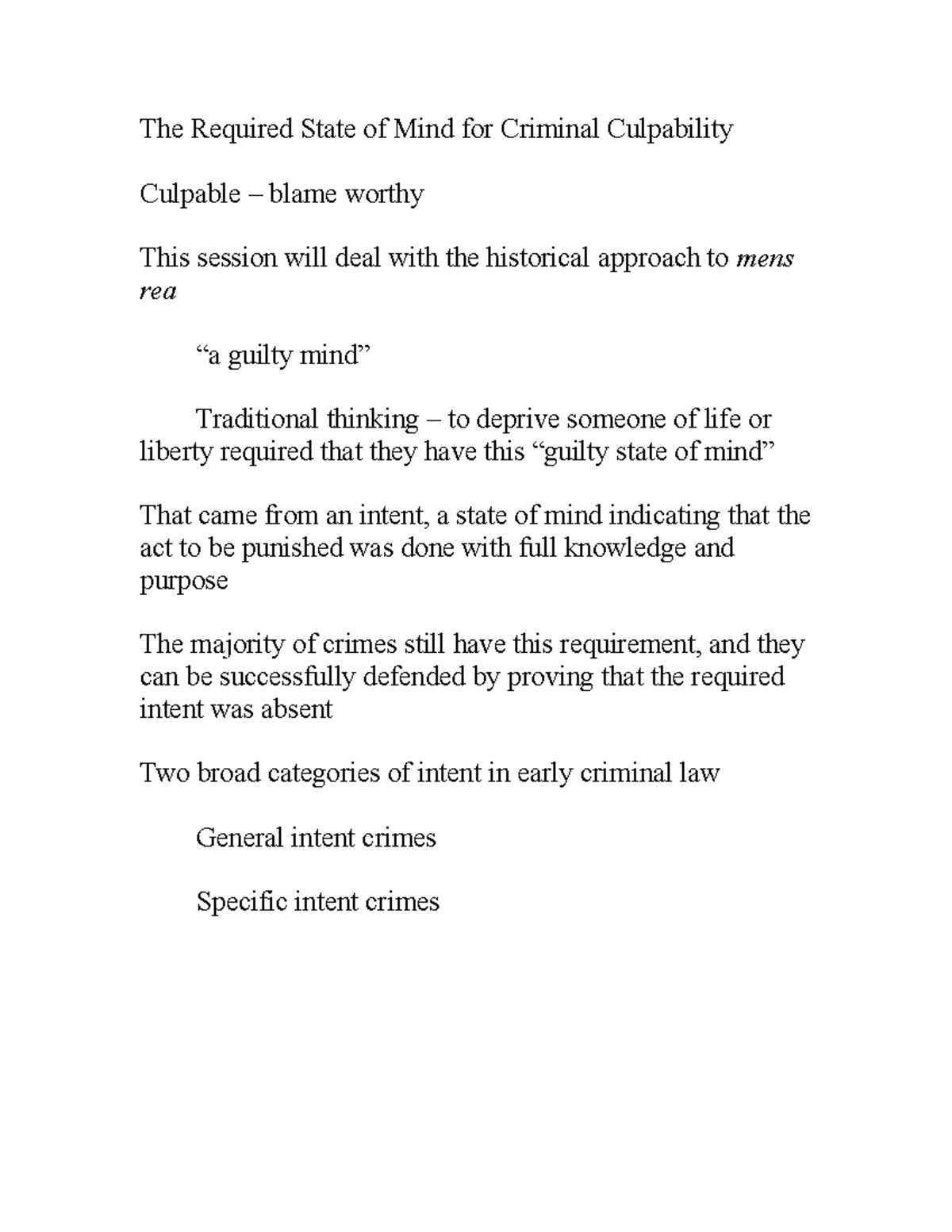 Law 3840, Culpability - The Required State of Mind for Criminal ...