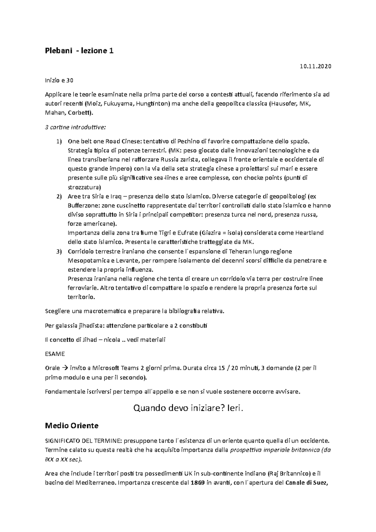 Plebani - Appunti lezioni - Plebani - lezione 1 10. Inizio e 30 ...