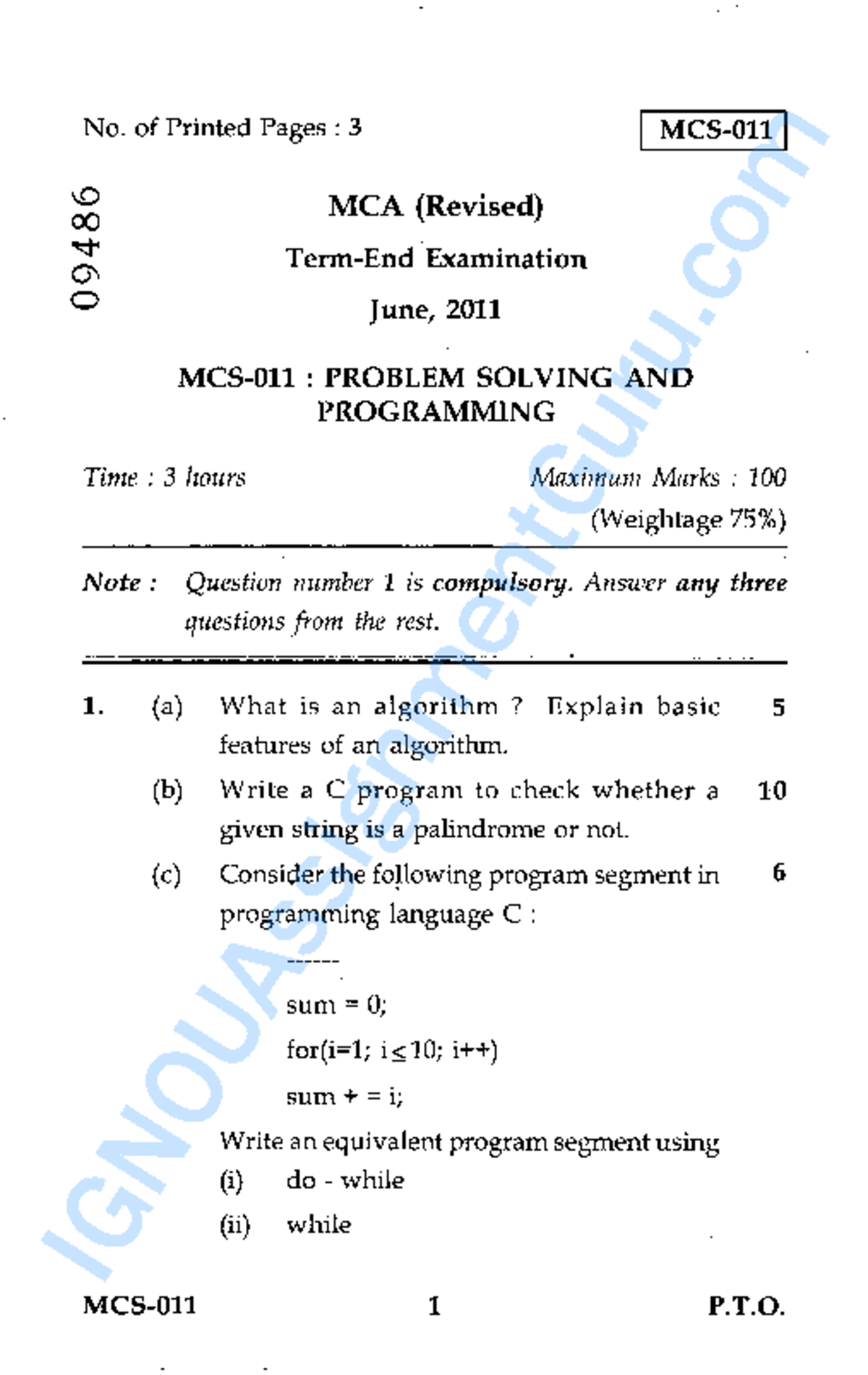 03. June 2011 MCS-011 Ignouassignment Guru - No. of Printed Pages : 3 ...