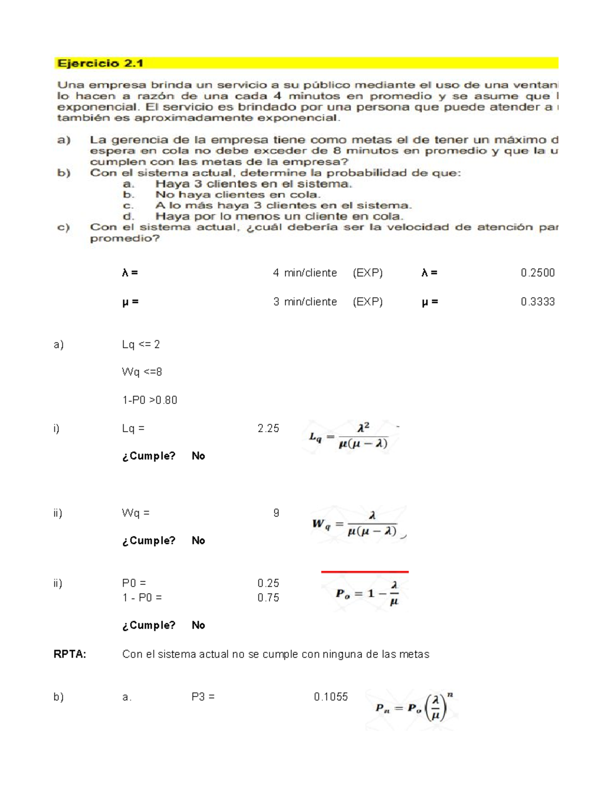 IOP2 Teoria DE COLA - ejercicios de practica para la pc2 de iop2 del tema de teoría de cola ...
