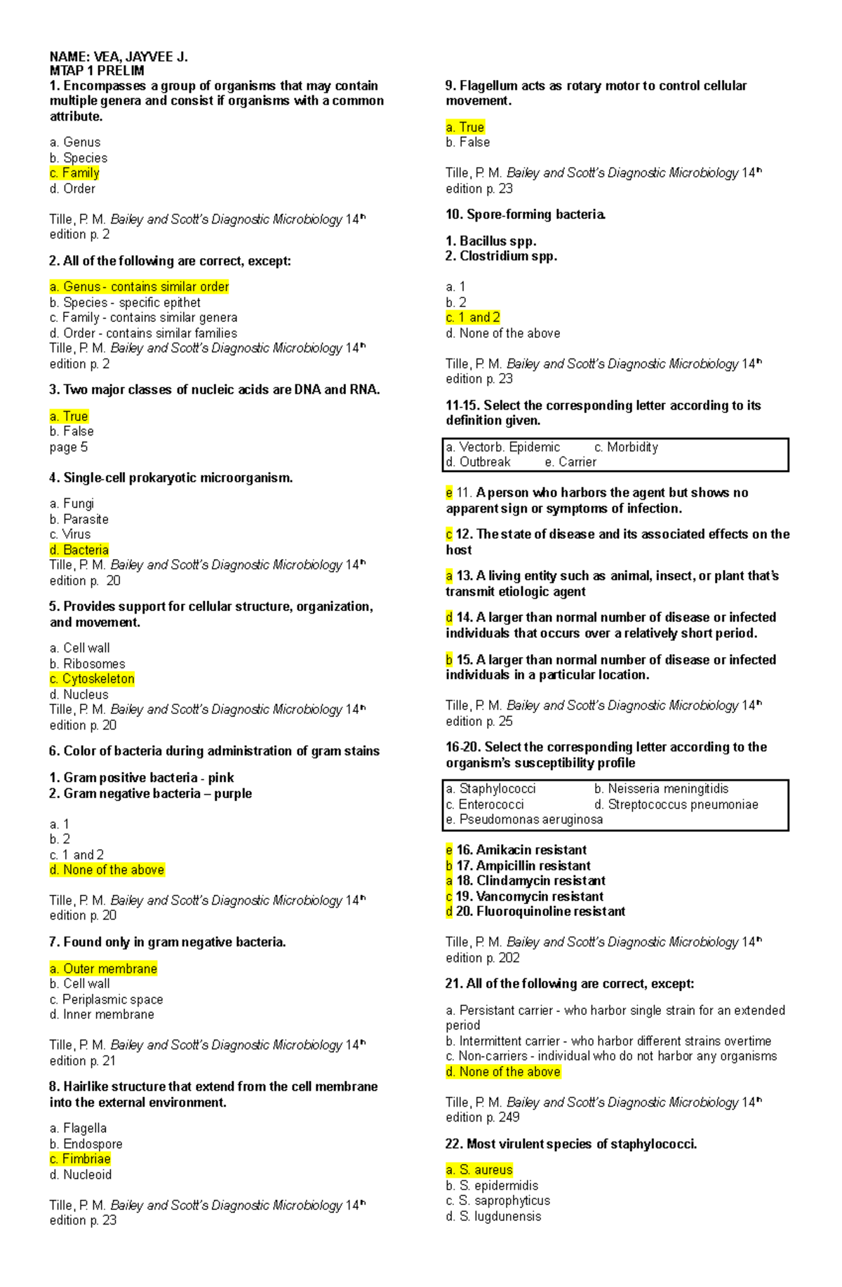 VEA Bacteriology and AUBF Questionnaires - MTAP 1 PRELIM 1. Encompasses ...