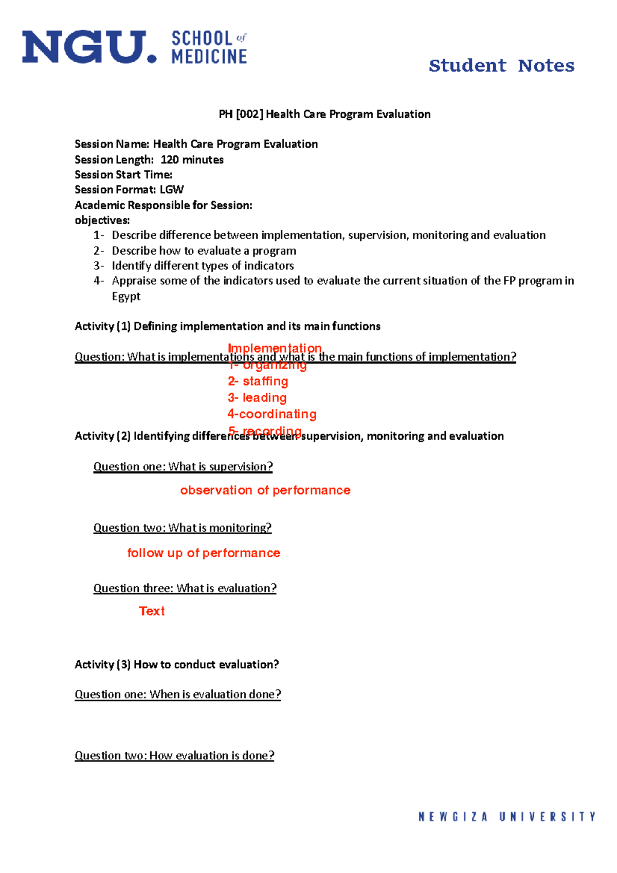 PH [002] Healrh Care Program evaluation student notes - Student Notes ...