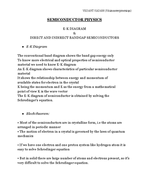 UNIT 1 Question BANK - 21PYB102J- SEMICONDUCTOR PHYSICS AND COMPUTATIONAL METHODS PART A ...