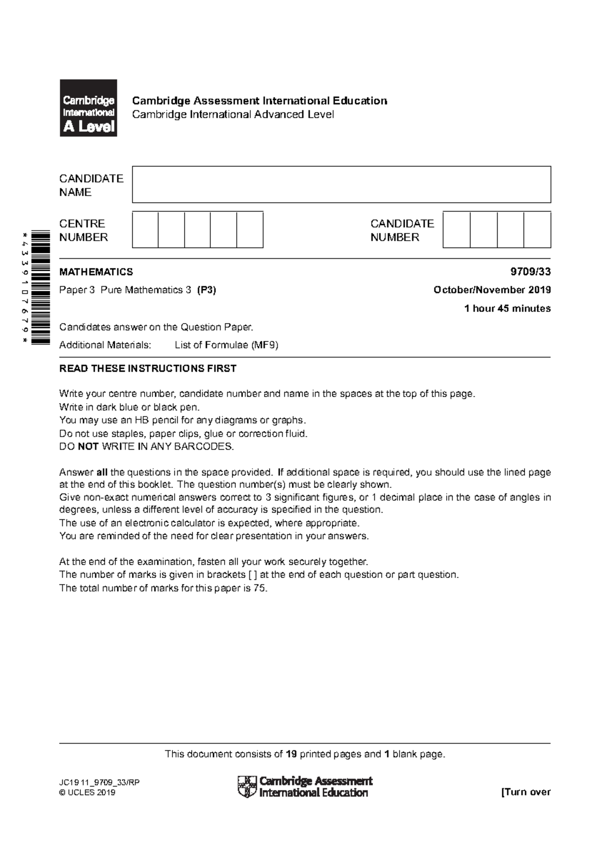 A-Level Pure Maths 9709 w19 qp 33 worked answers - 4339107679 Cambridge ...