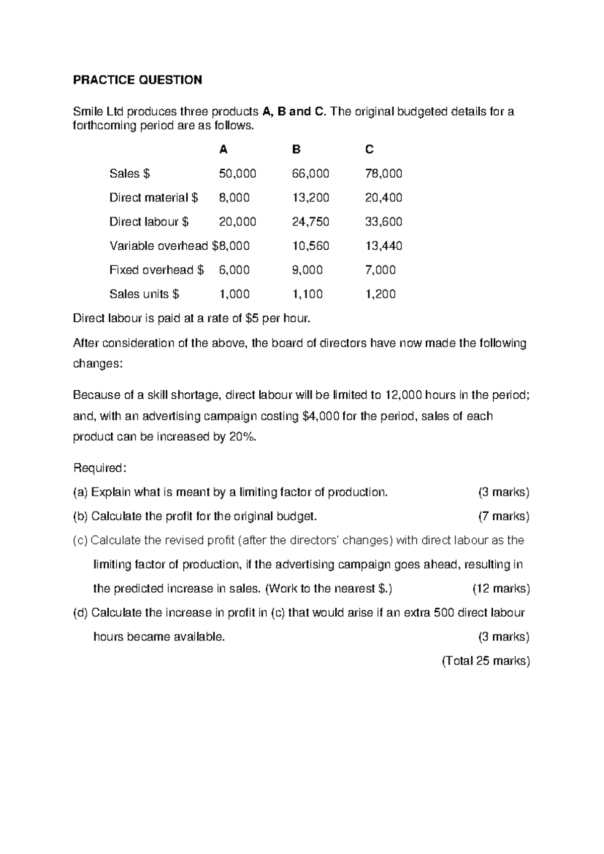 Limiting Factor Practice question 114516 - PRACTICE QUESTION Smile Ltd ...