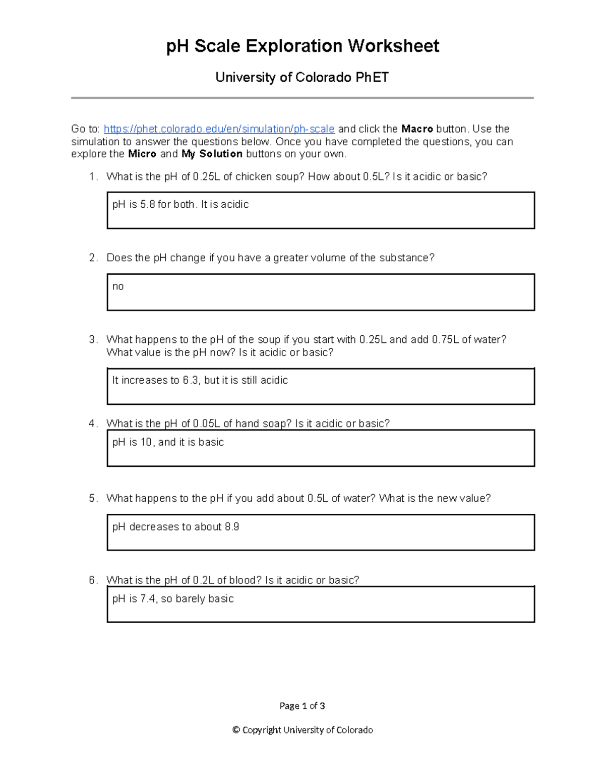 Copy of Acid Base Online Practice - pH Scale Exploration Worksheet ...