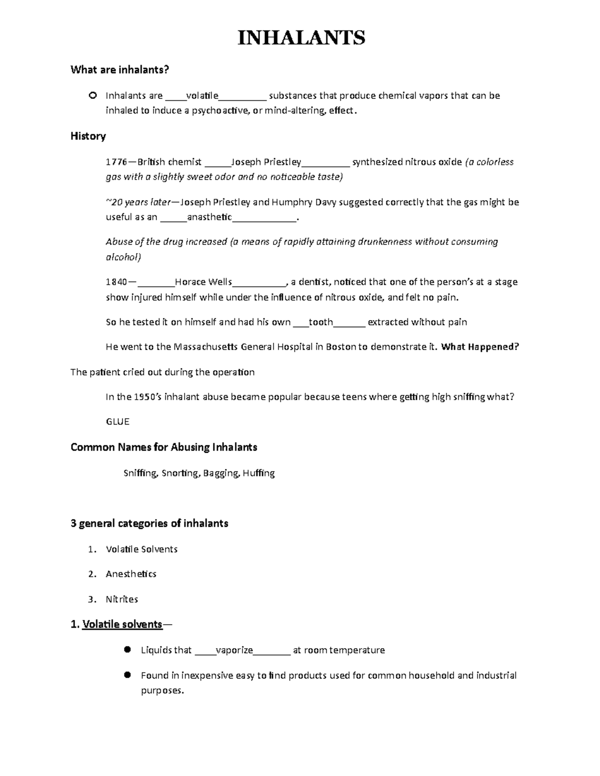 Inhalants GN - INHALANTS What are inhalants? Inhalants are substances ...