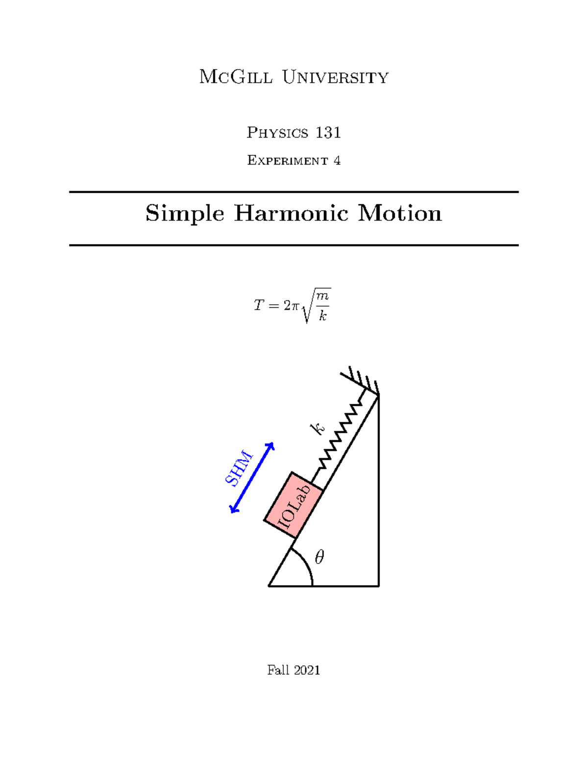 Phys131 2021 Lab 4 assignment - McGill University Physics 131 Experiment 4 Simple Harmonic ...