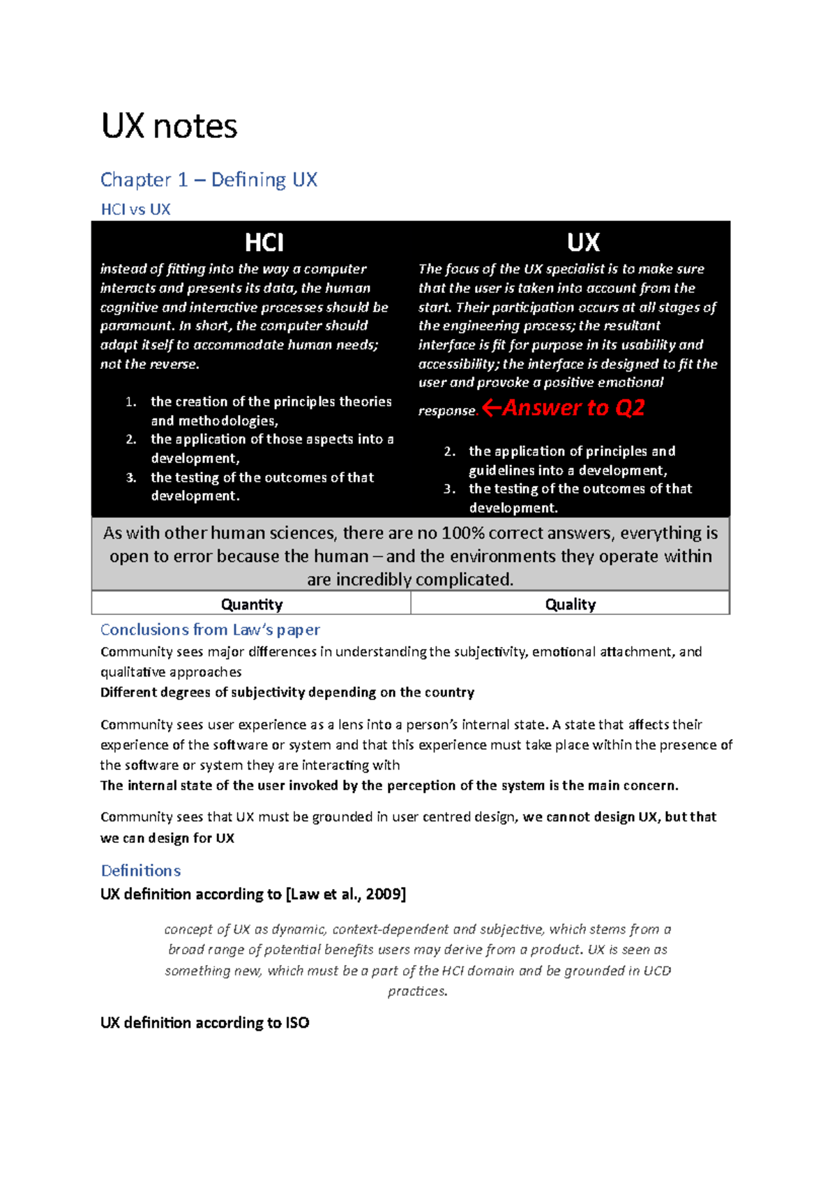 UX note1 - Lecture notes 1,2 - UX notes Chapter 1 – Defining UX HCI vs ...