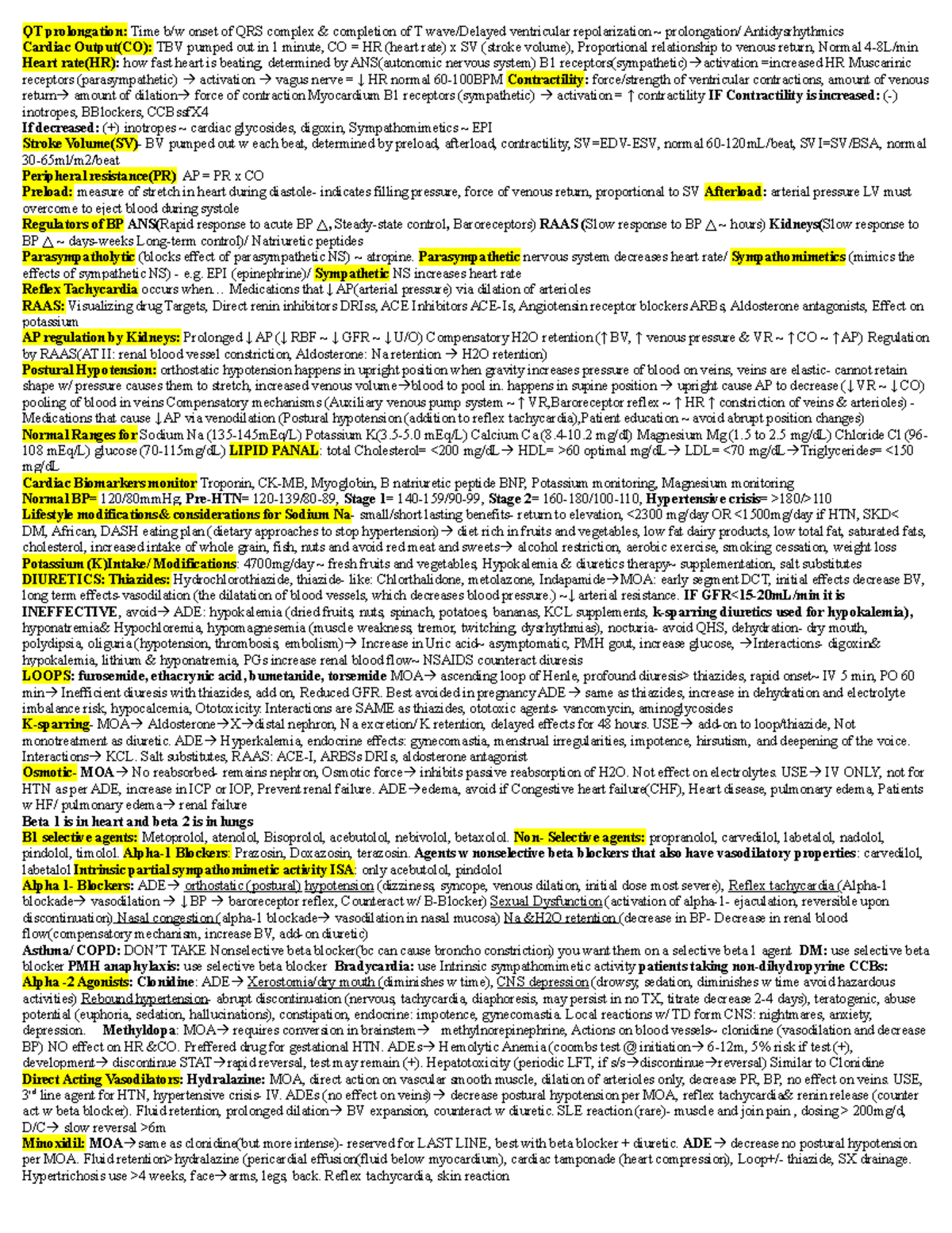 PART A Cheat Sheet - QT prolongation: Time b/w onset of QRS complex ...