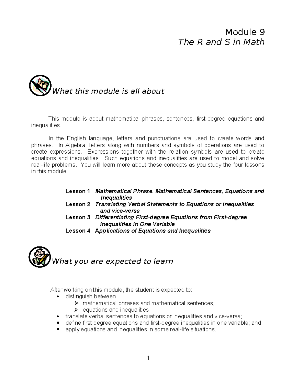 Module 9 - material - Module 9 The R and S in Math This module is about ...