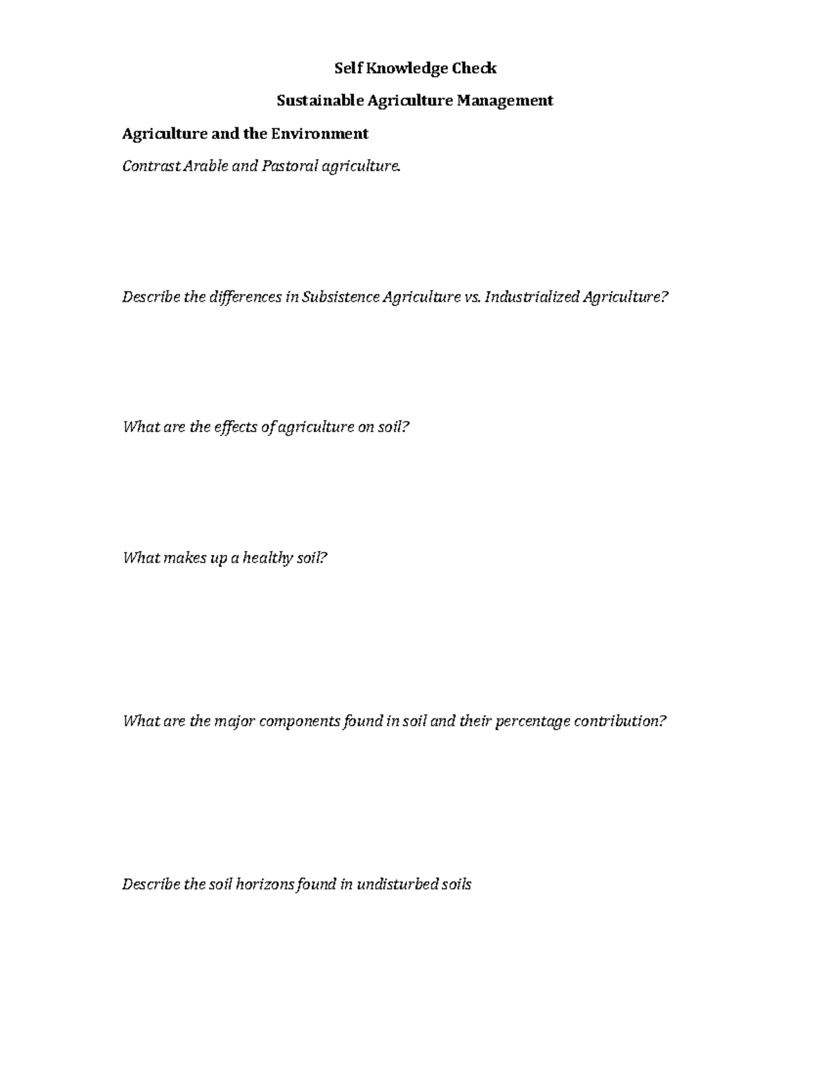 Sustainable Agriculture Self Knowledge Check - Agriculture and the ...